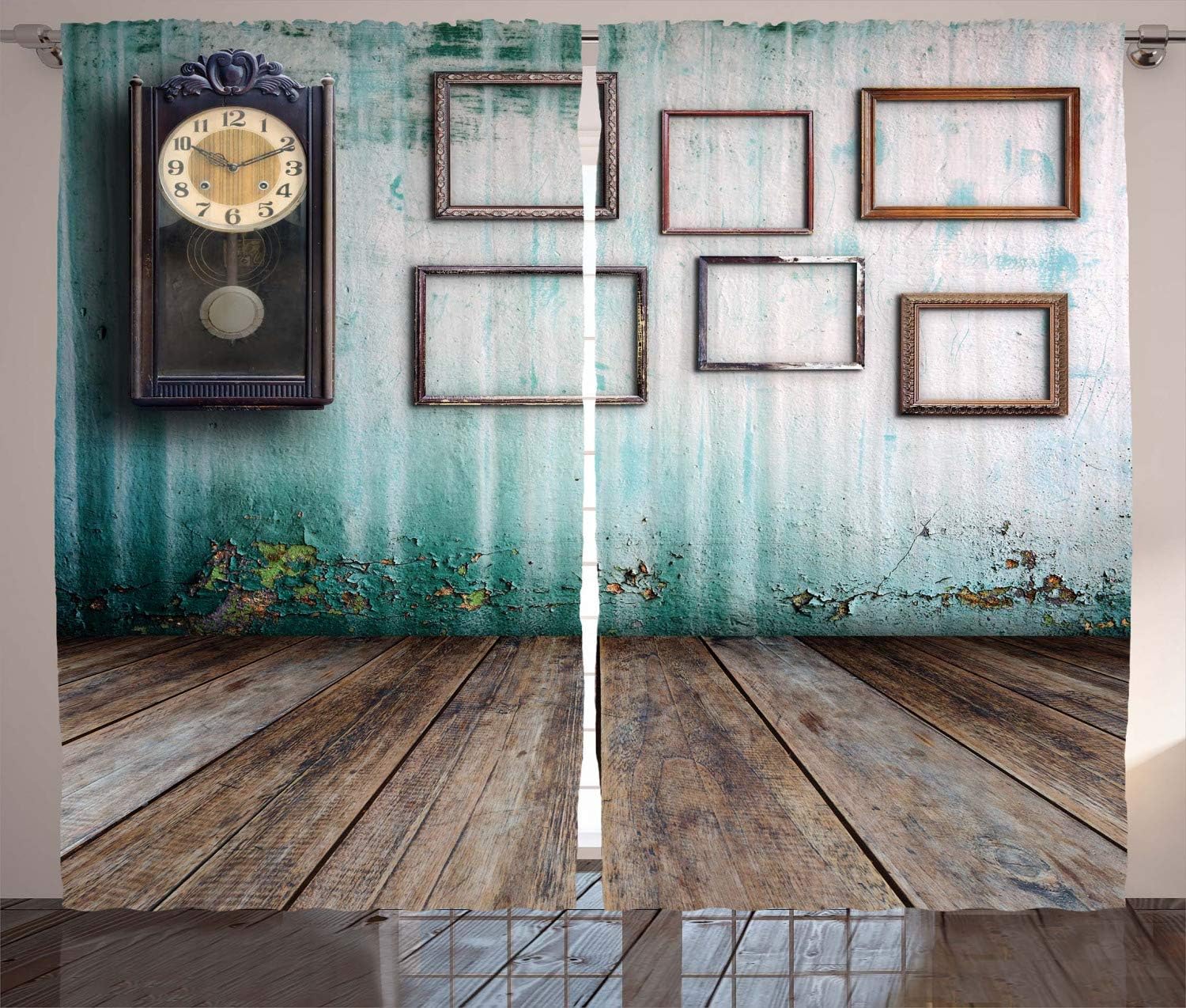 Amazon.com: Ambesonne Clock Curtains, Vintage Clock and Empty Picture ...