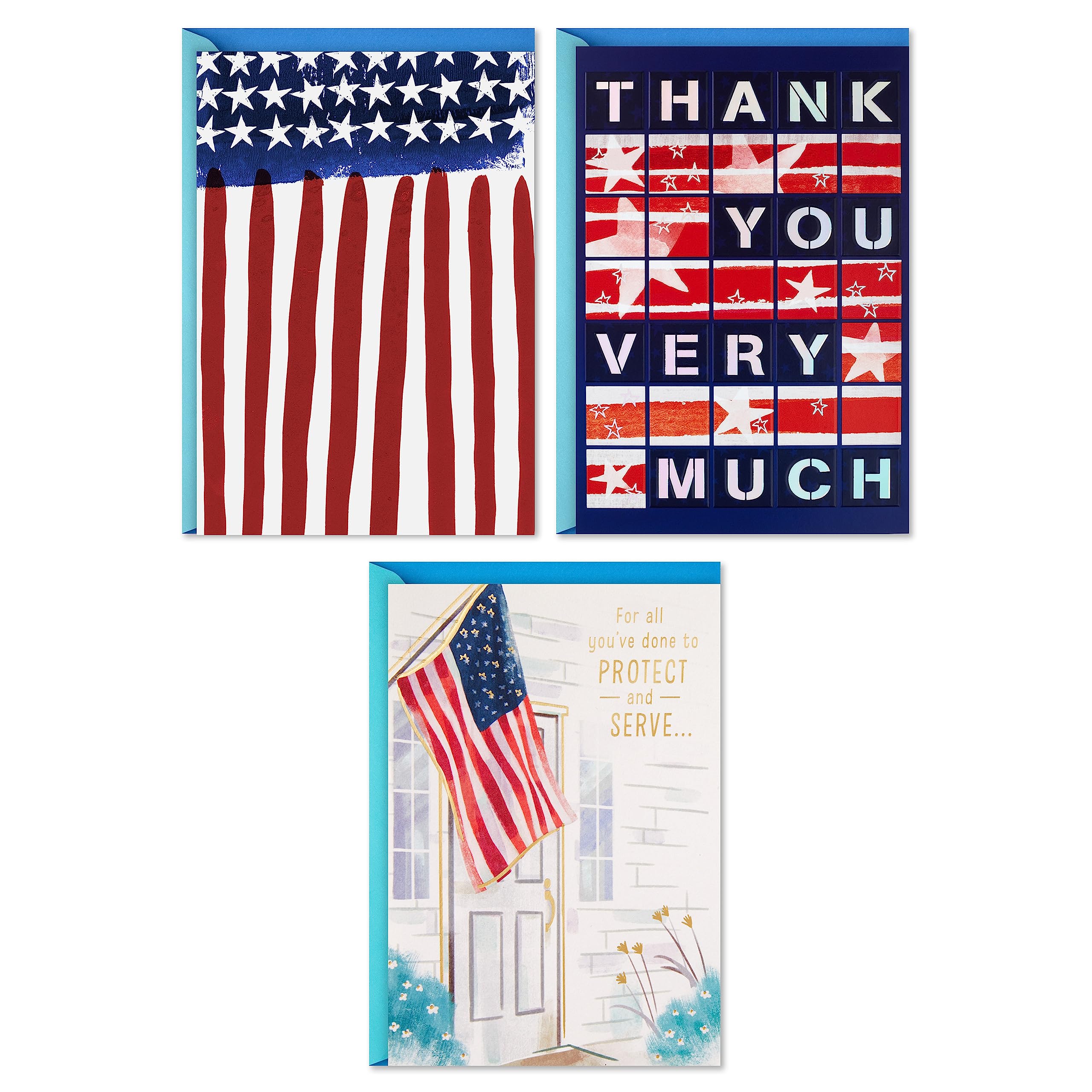 Amazon.com: Hallmark Pack of 3 Military Thank You Cards, Veterans Day ...