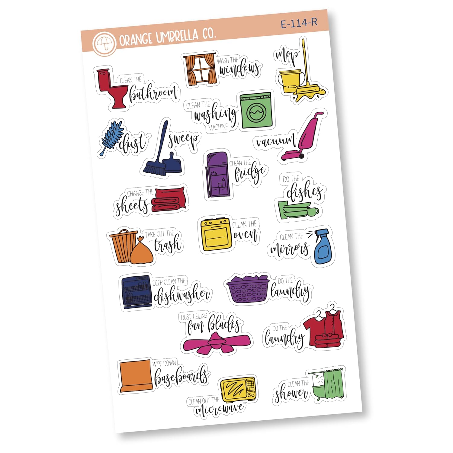 Amazon.com: Cleaning Planner Stickers, Cleaning Icon Stickers, Rainbow ...