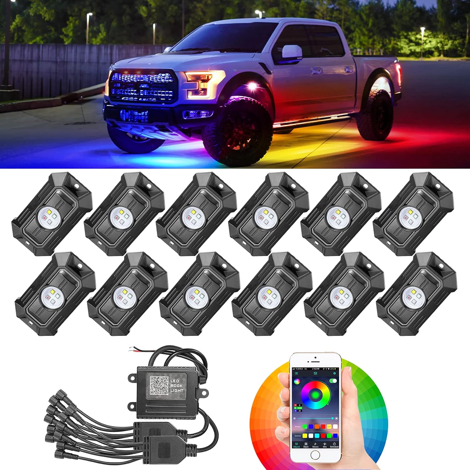 Amazon.com: RGBW LED Rock Lights, Roador RGB LED Rock Lights with 12 ...