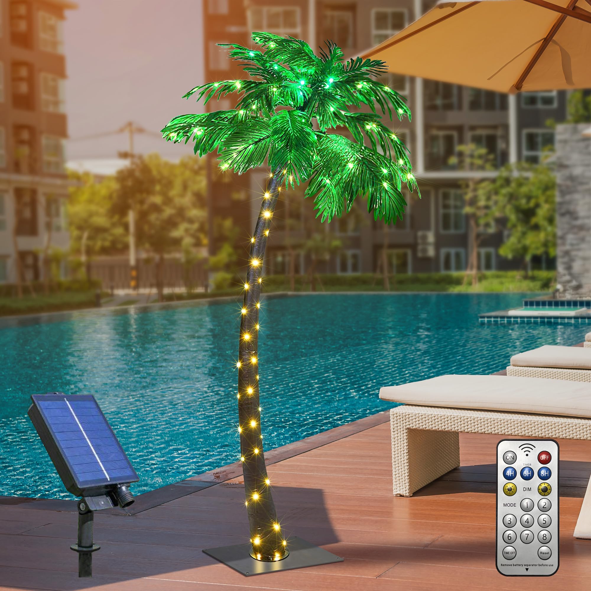 Amazon.com: Solar Lighted Palm Tree 7FT Artificial Palm Tree Decor for ...