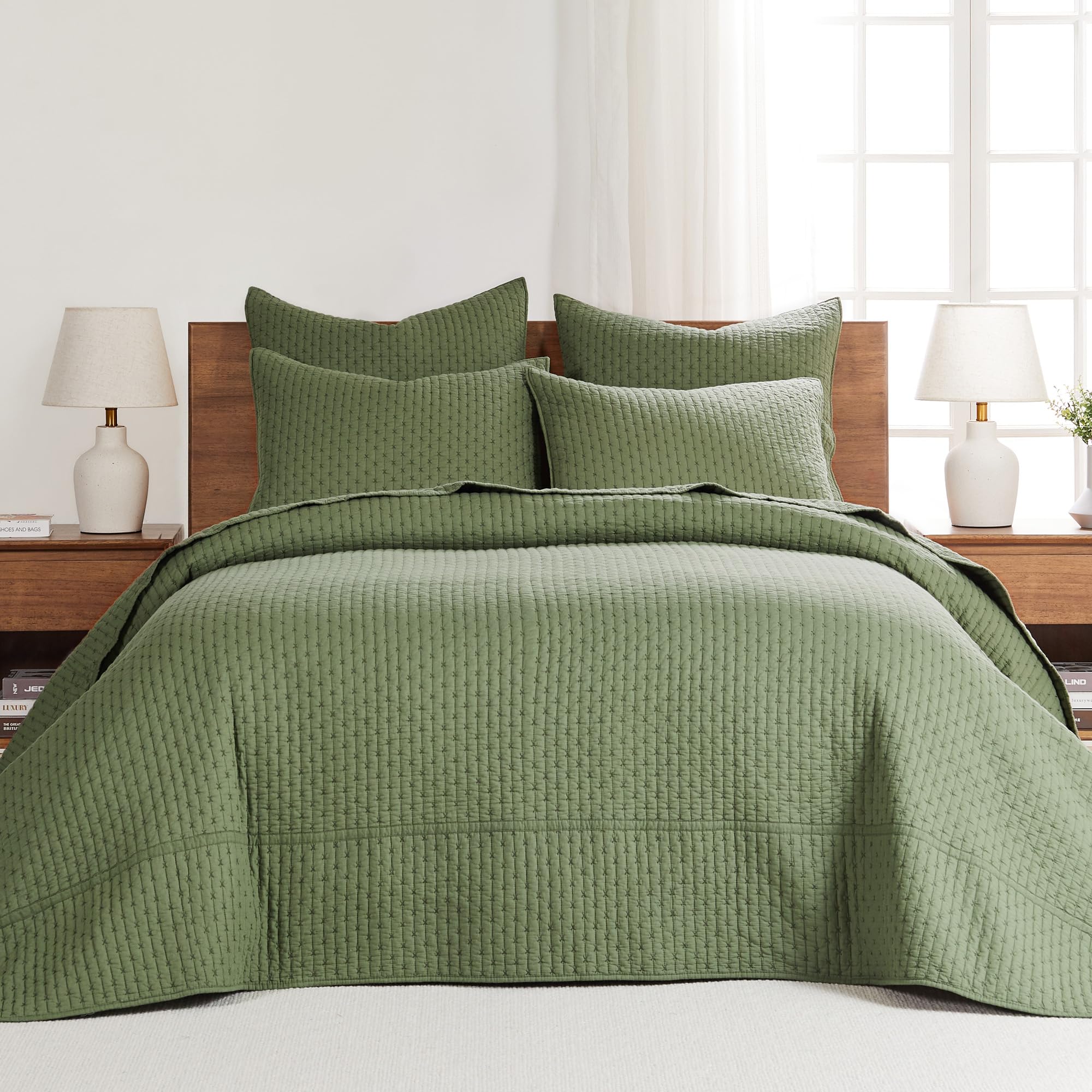 Amazon.com: Levtex Home - Cross Stitch Forest Green Bedspread Set ...