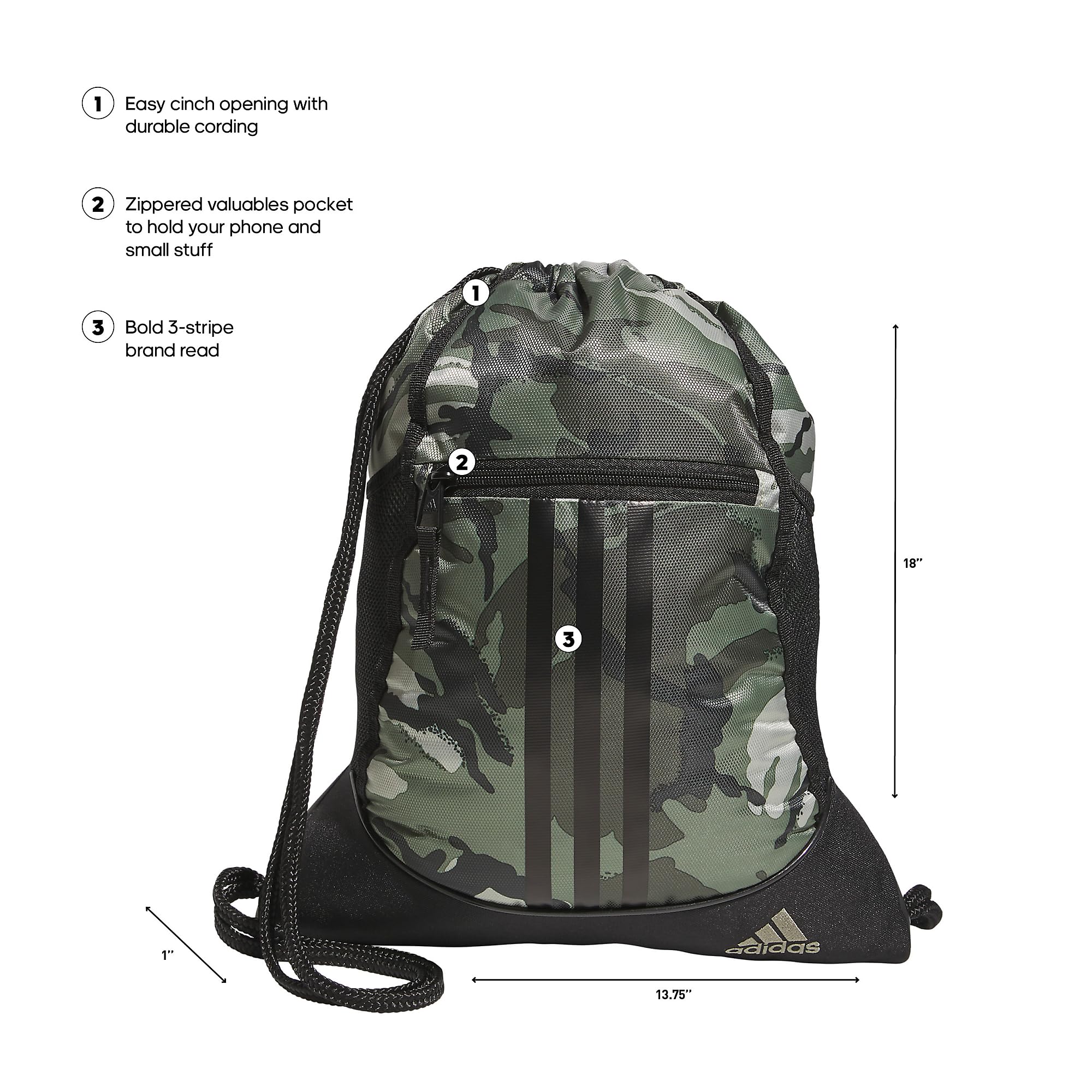 adidas Alliance 2 Sackpack Draw String Bag, Camo Woodland/Olive/Black ...