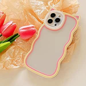 Amazon.com: UEEBAI Cute Curly Wave Frame Case with 3D Cat Ears Clear Case for iPhone 13 6.1 inch ...