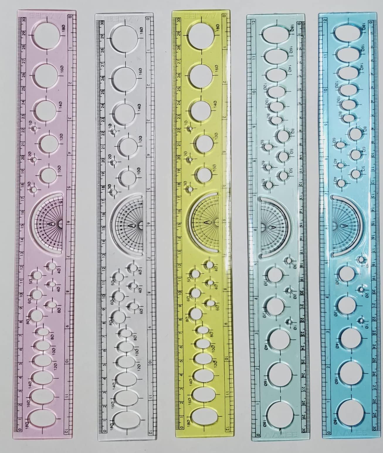 FIRST CLICK Ruler Scales 12" Scales 5 pcs With Transparent D & Round ...