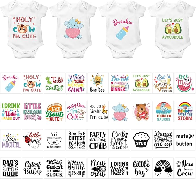 Amazon.com: Teling 36 Pcs Iron on Decals Baby Shower Games Iron on ...