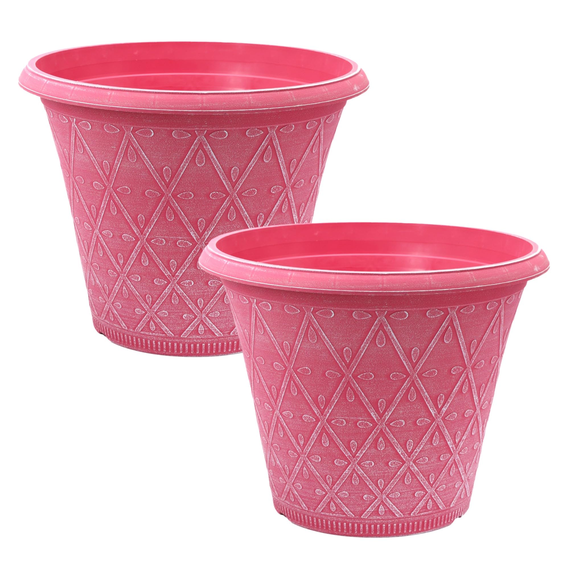 CTI Living Set of 2 Round 30cm 12 Inch Garden Plant Pot Pink Outdoor ...