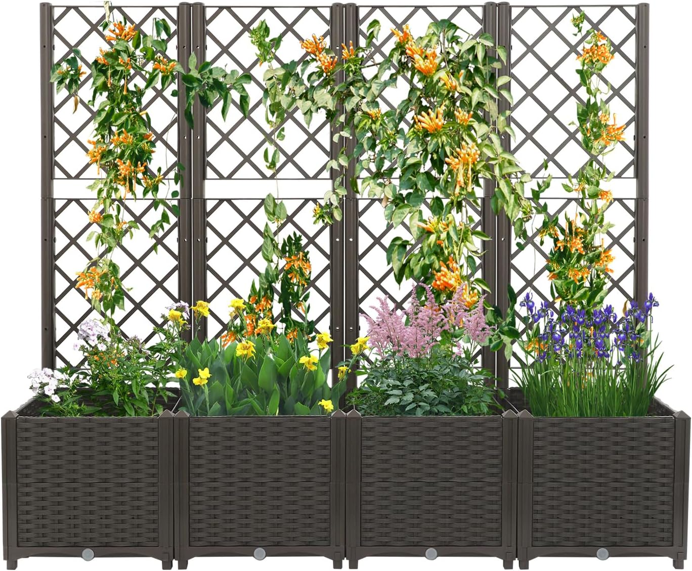 Amazon.com: FONSOLUM Garden Planter with Trellis, 4 Pcs Raised Garden ...