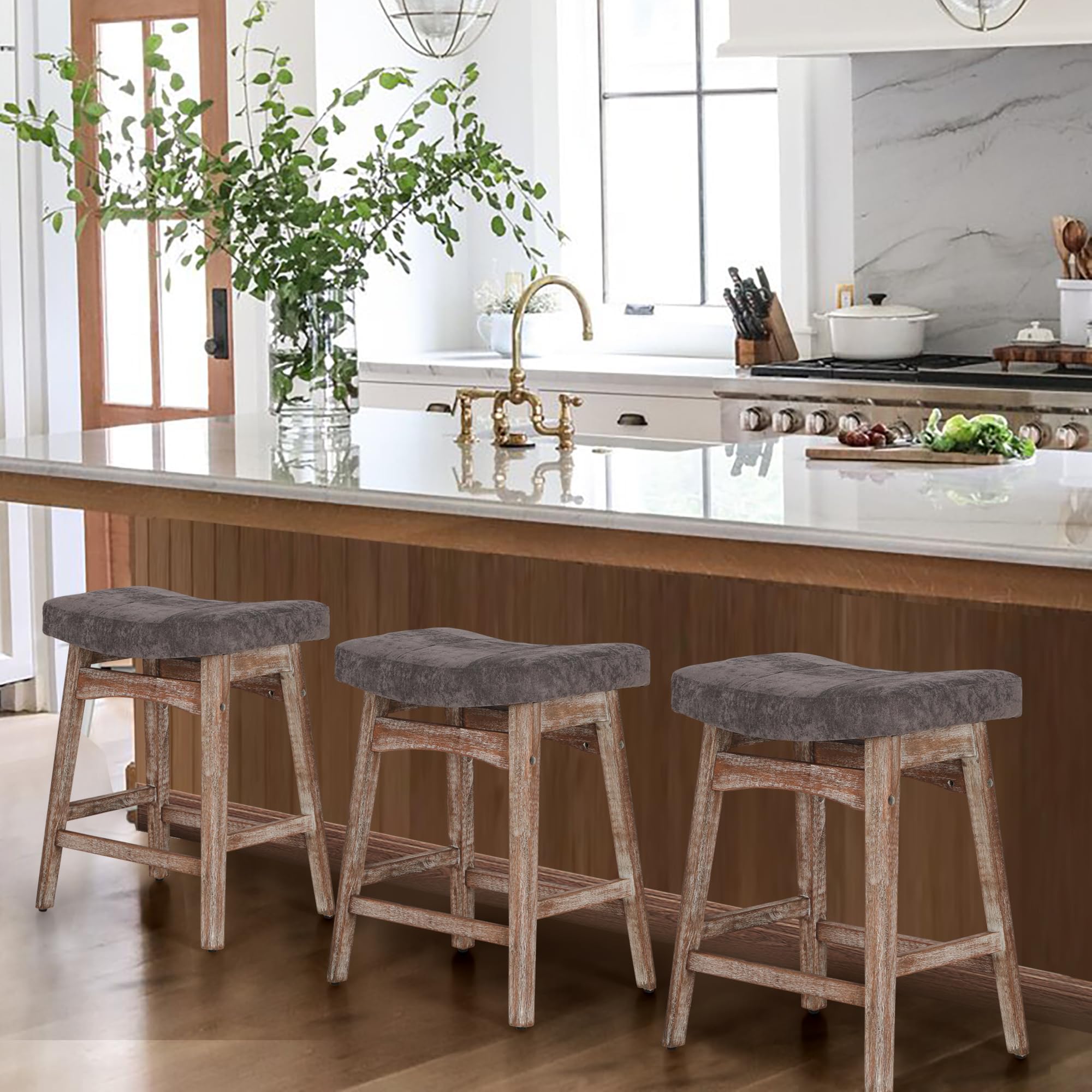 Amazon.com: PHI VILLA Farmhouse Bar Stools Set of 3 - Wood Bartools ...