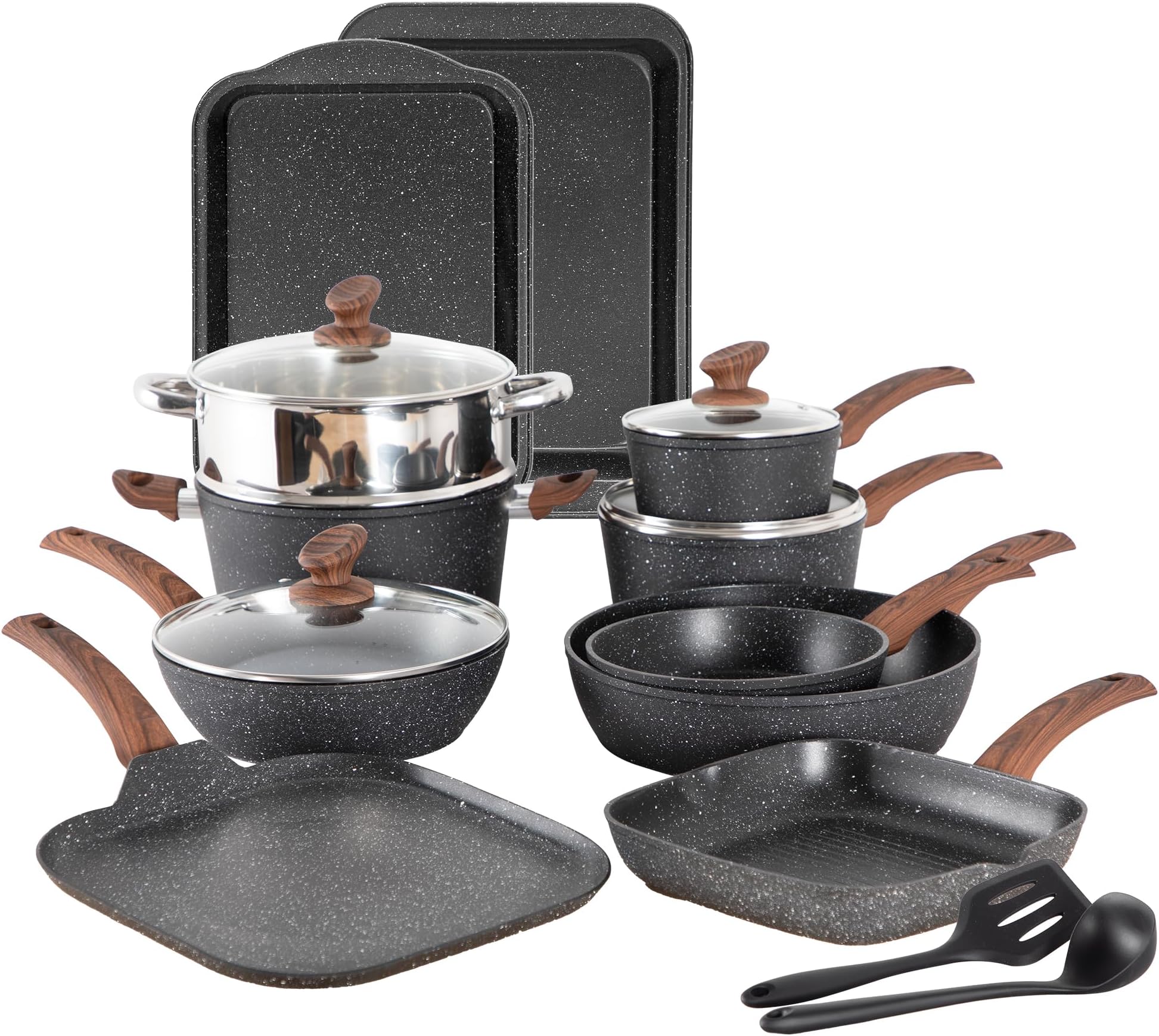 Amazon.com: Bazova 17 Pieces Pots and Pans Set Non Stick Plus Extra ...