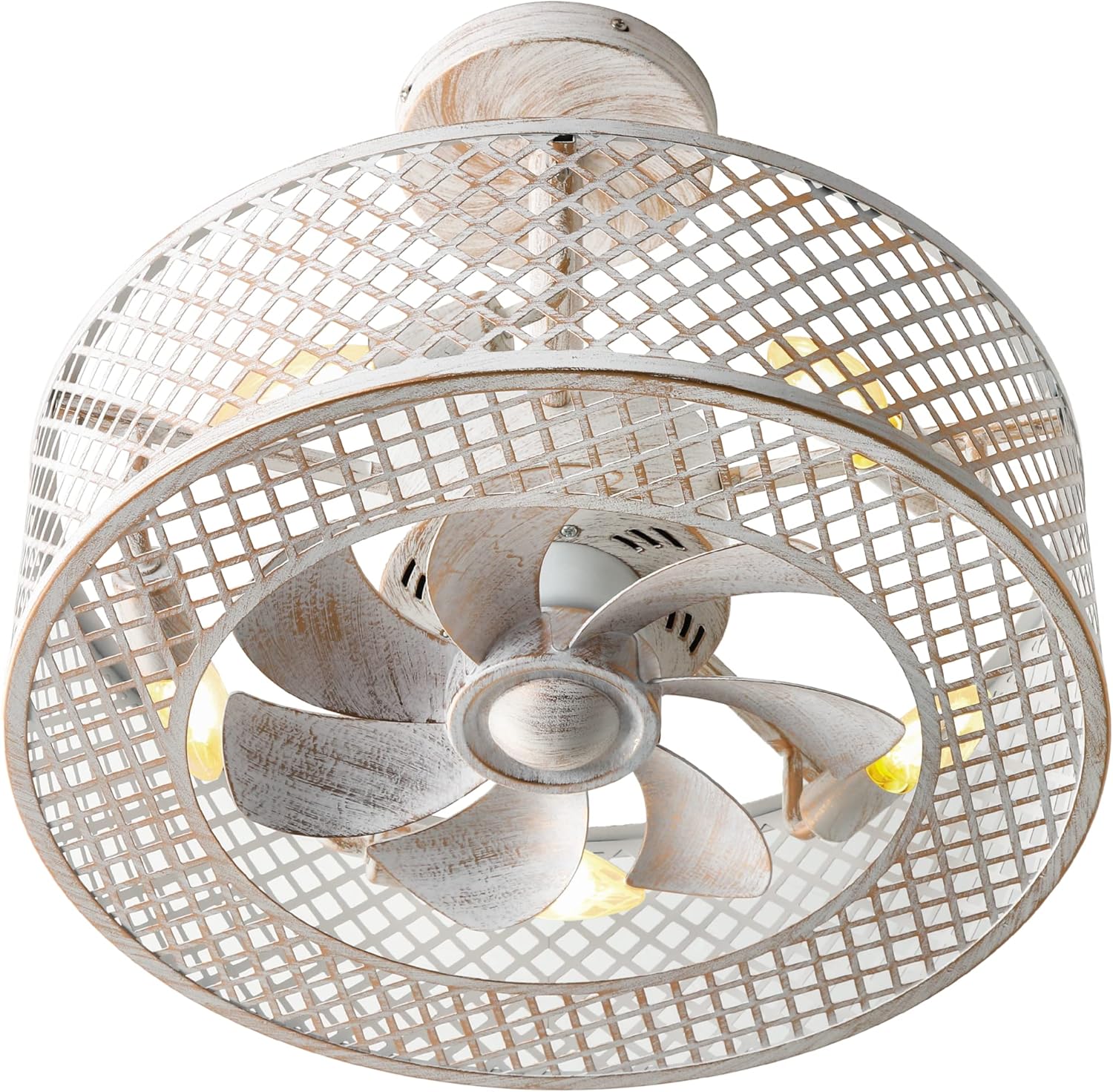 REDSTAR Retro White Fandelier Ceiling Fans with Lights, Small Cage ...