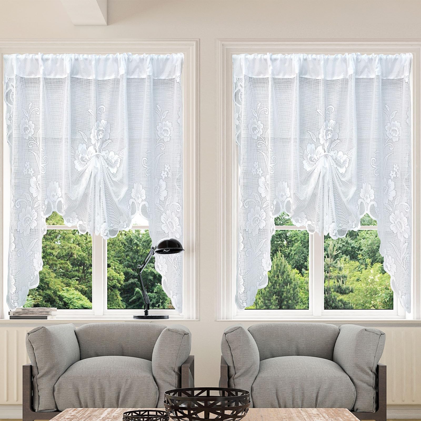 Amazon.com: Lorraine Home Fashions Hopewell Lace Window Swags, 58-Inch ...