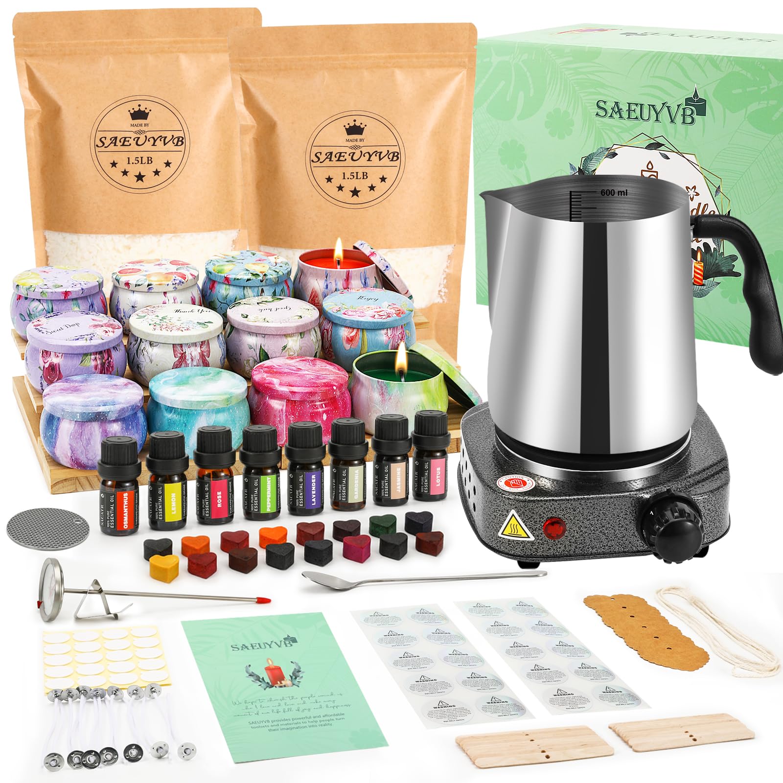 Amazon.com: SAEUYVB Candle Making Kit with Wax Melter, Candle Making ...