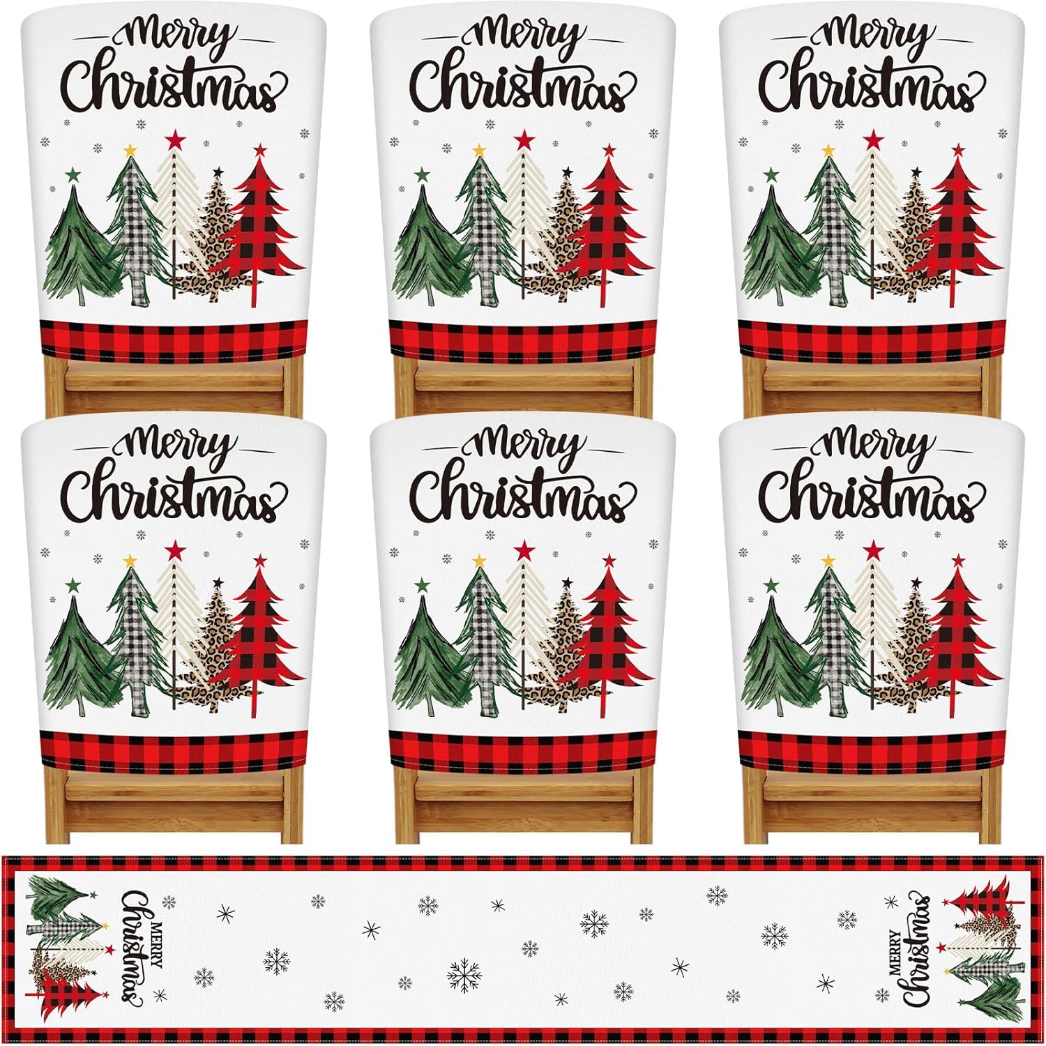 Amazon.com: Preboun 7 Pieces Christmas Chair Back Covers Set Christmas ...