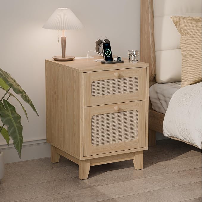 Amazon.com: Modern Rattan Nightstand, Wicker Rattan Stand with Drawer ...