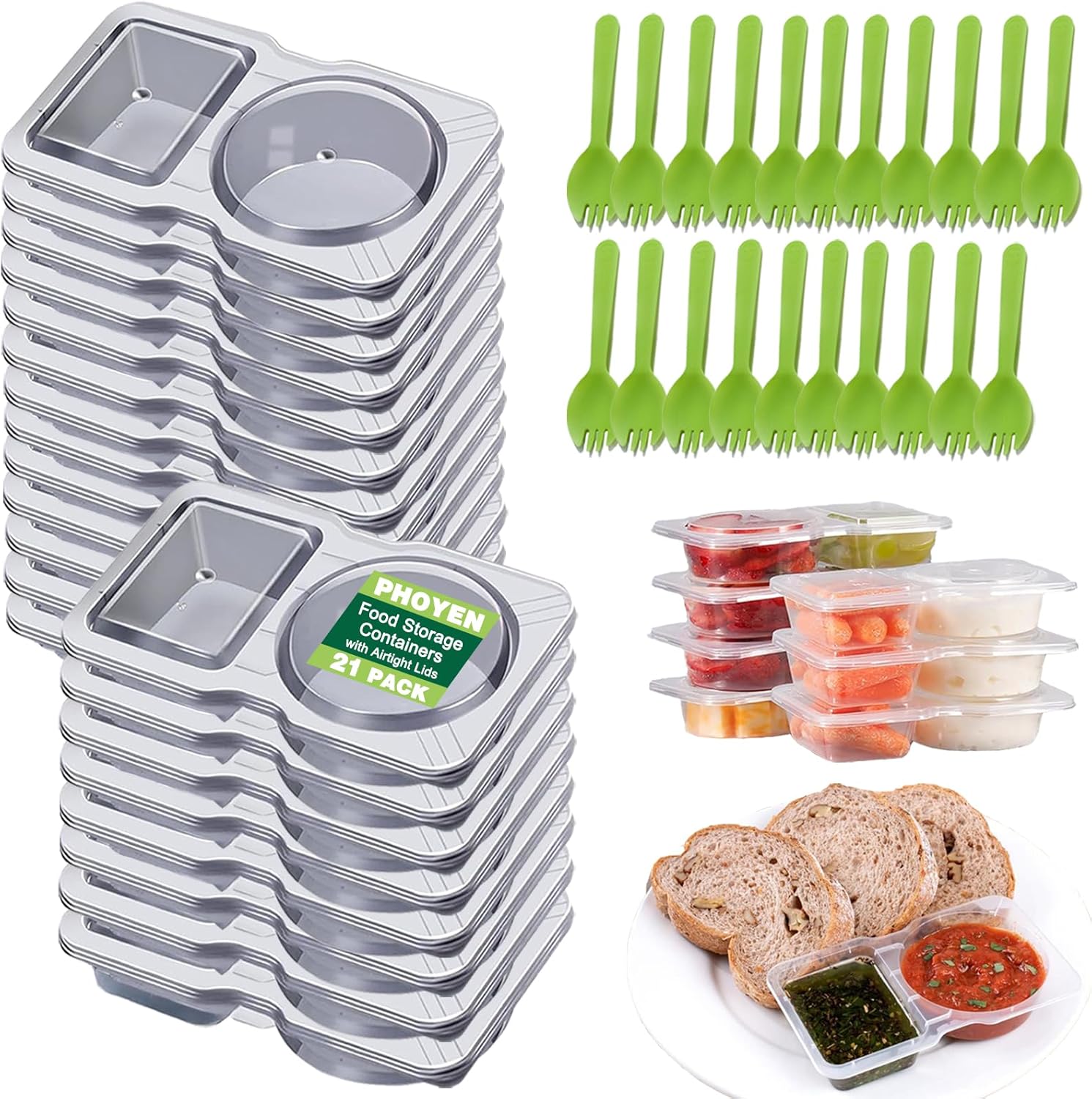 Amazon.com: PHOYEN 21 Sets Reusable Snack Containers, Double ...