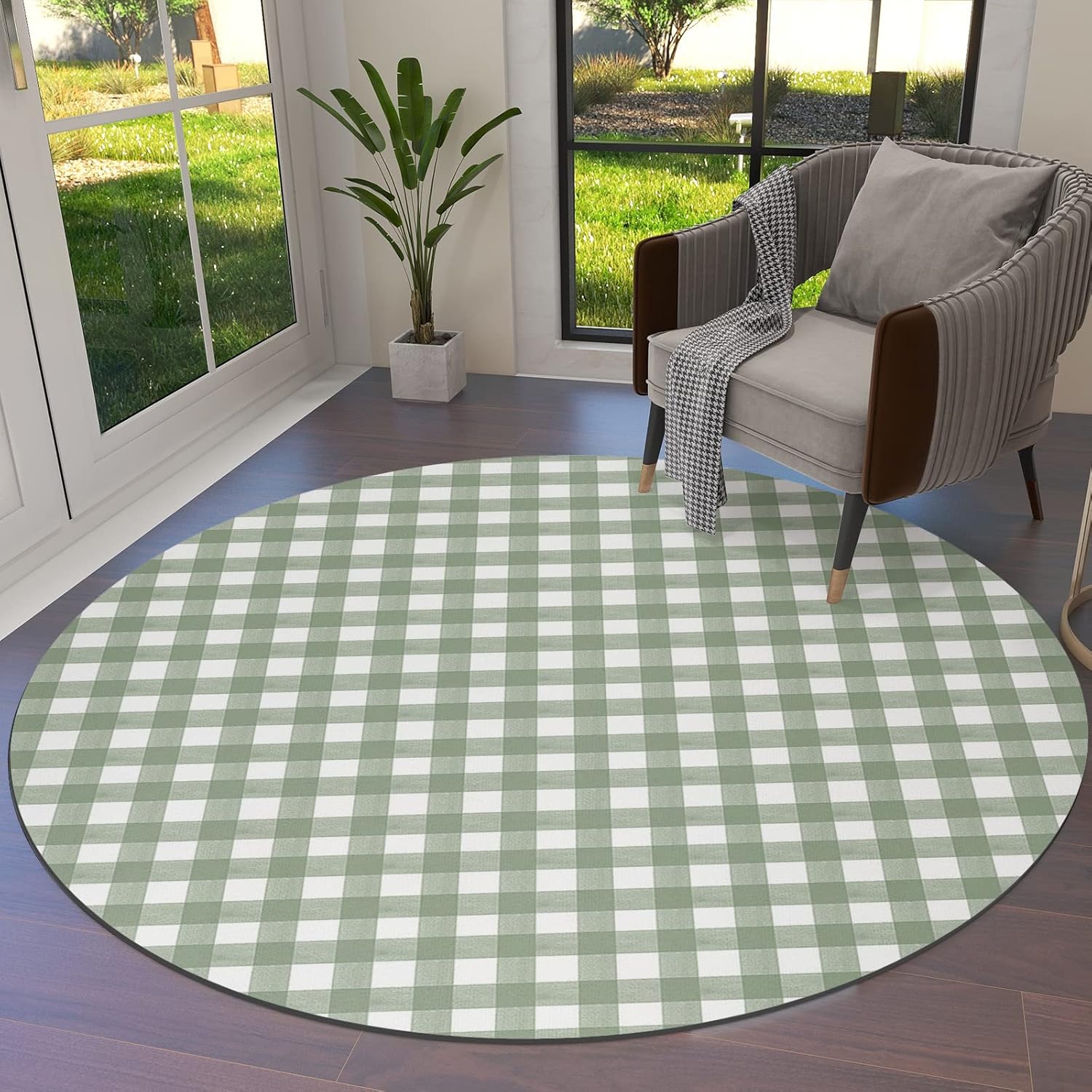 Amazon.com: LIFEMUSION Sage Green Buffalo Plaid Round Area Rugs ...