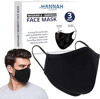 Hannah Linen Reusable Black Face Masks 3-Pack - Machine Washable Cloth ...