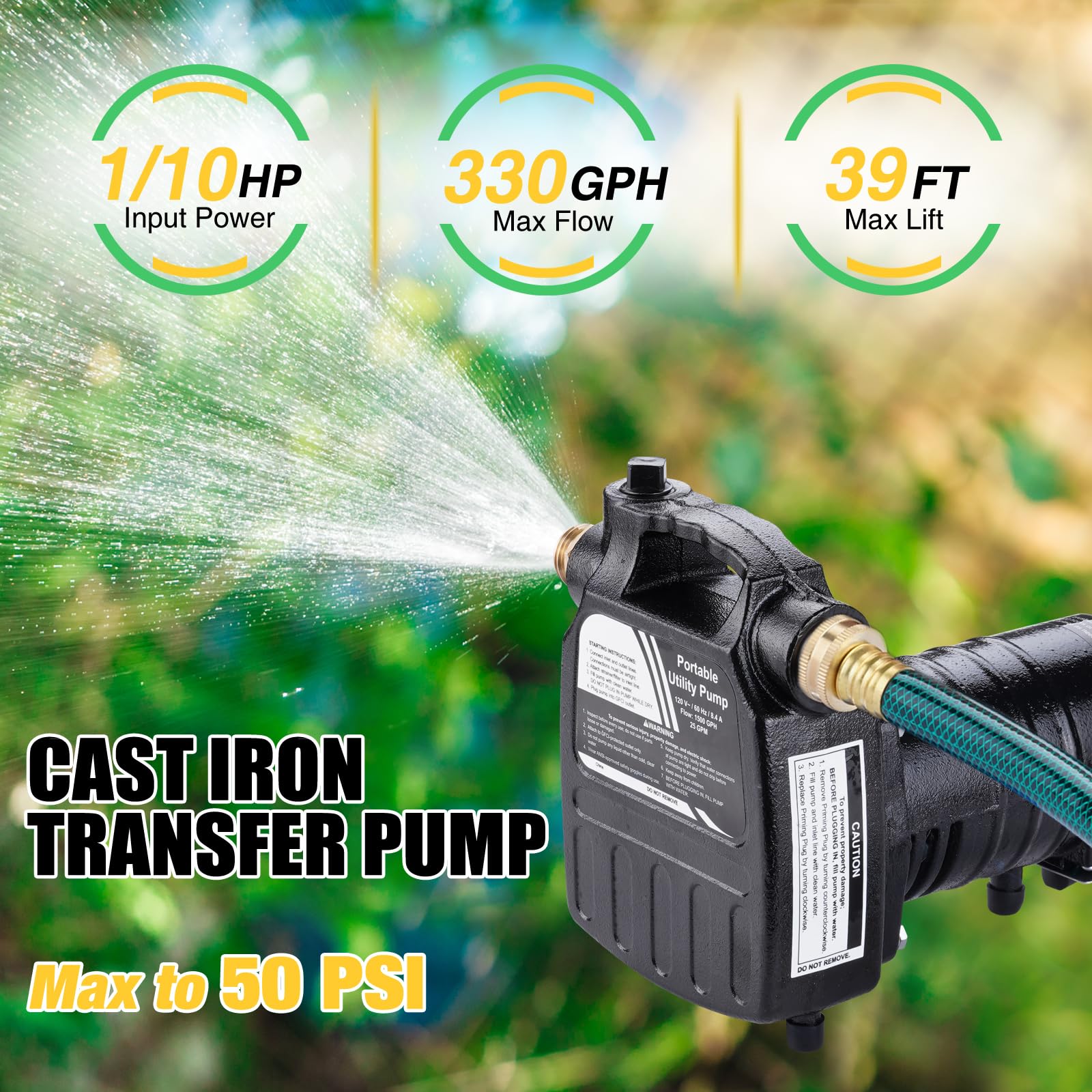 Snapklik.com : Trupow 1/2HP 1450GPH 115-Volt Cast Iron Portable Electric Power Utility Transfer ...