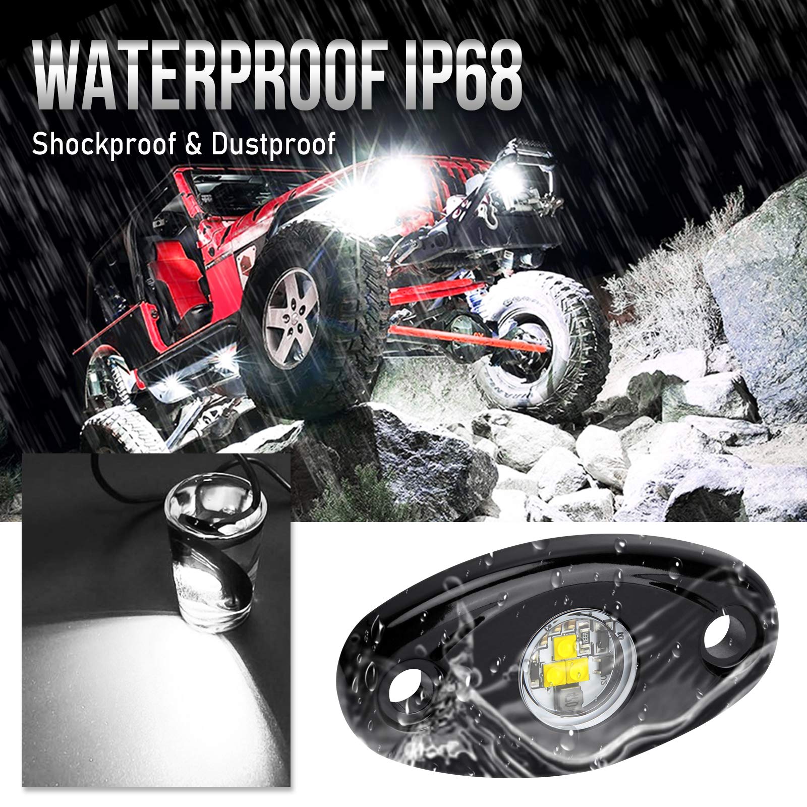 OPP ULITE White Led Rock Lights Kit, 12 Pods Light for Jeep Offroad ...