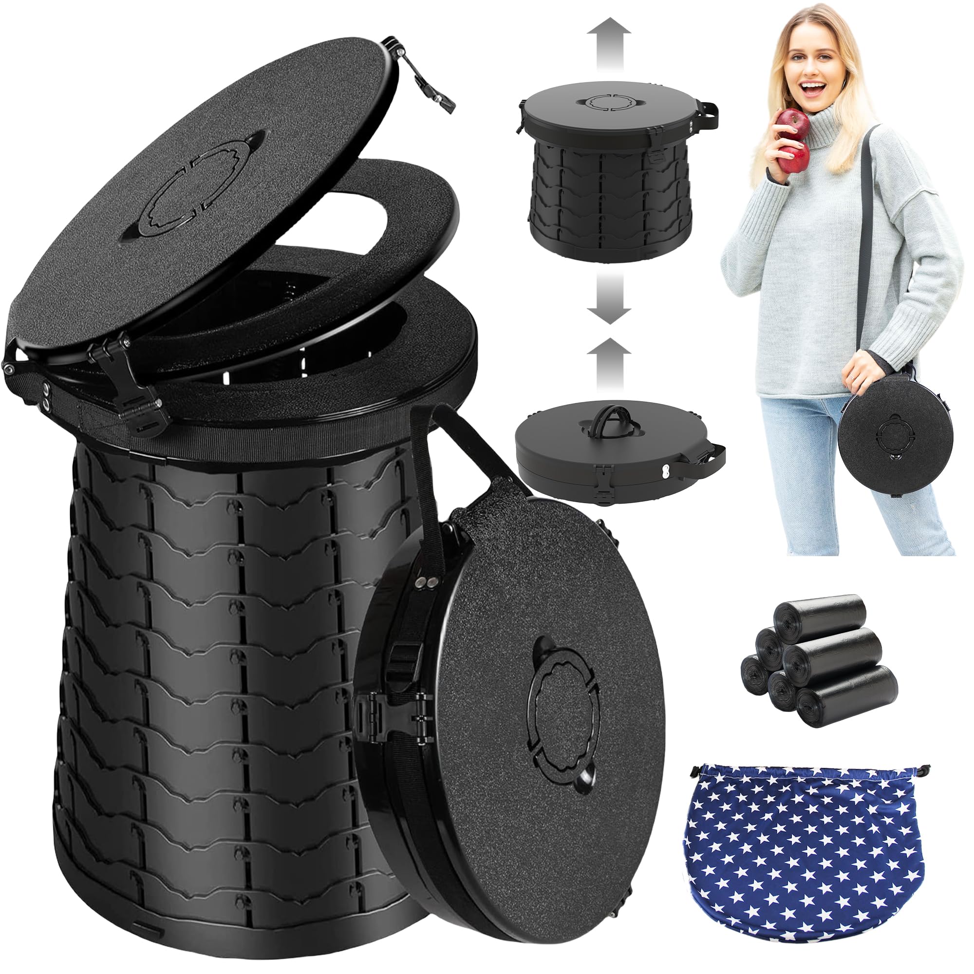 2025 Xxl Portable Toilet 19 7 H Adjustable Foldable Camping ...