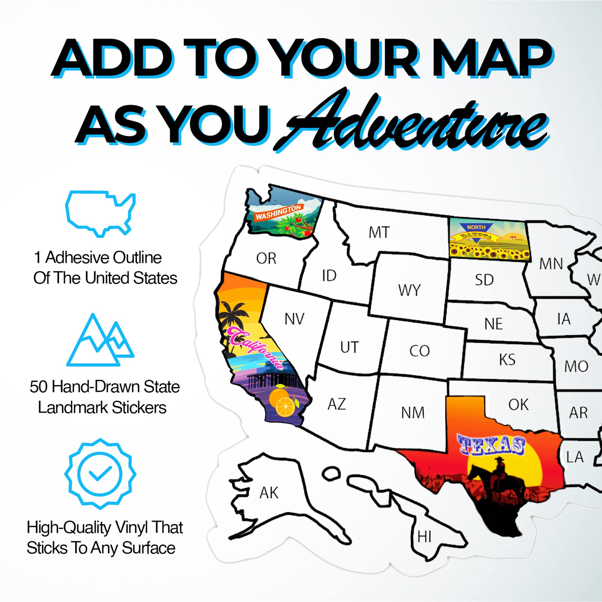 Snapklik.com : RV State Sticker Travel Map - 17 X 11 Inch Large USA Decal