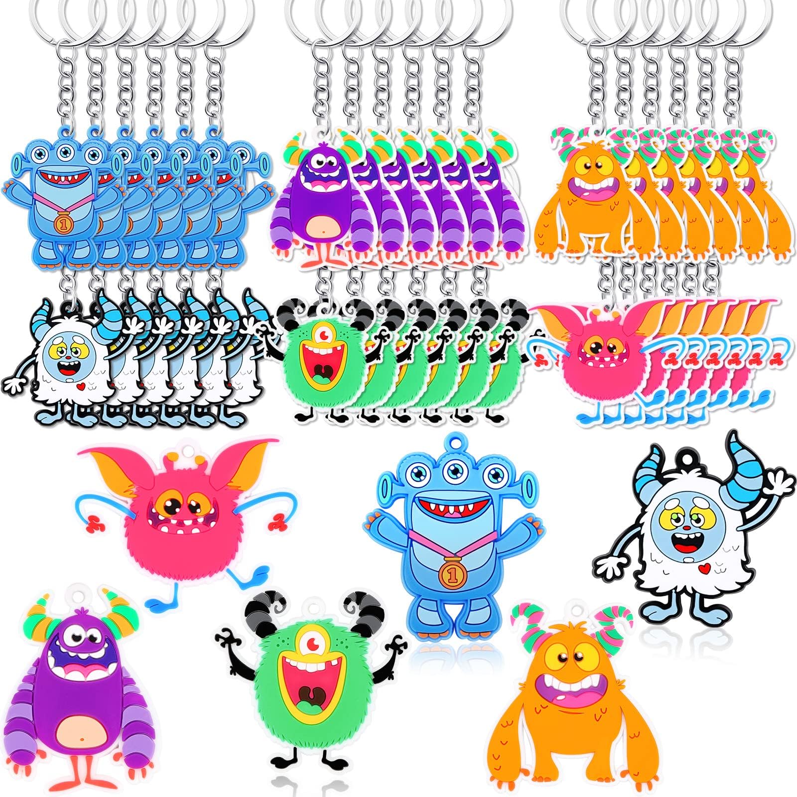Amazon.com: Taiyin 36 Pcs Cartoon Monster Keychains Monster Party ...