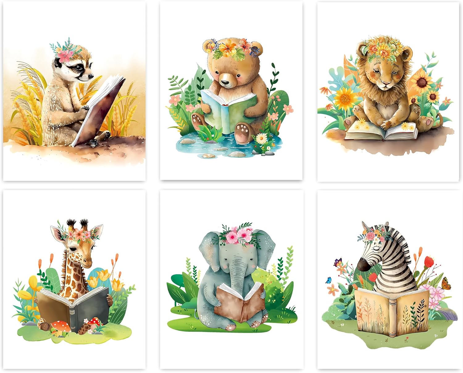 Amazon.com: Reading Posters For Classroom,Animal Studying Nursery Wall ...