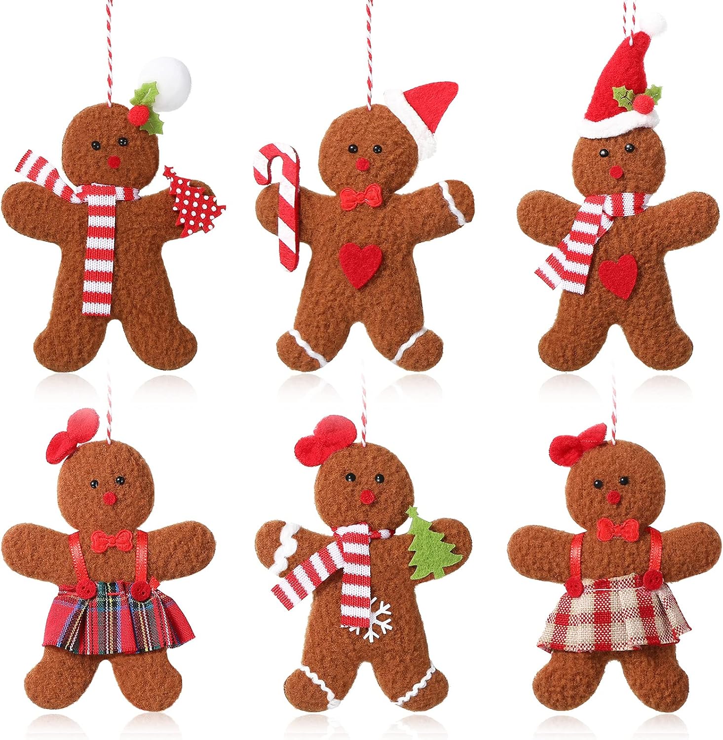 Amazon.com: Sumind 6 Pieces Gingerbread Man Ornaments for Christmas ...