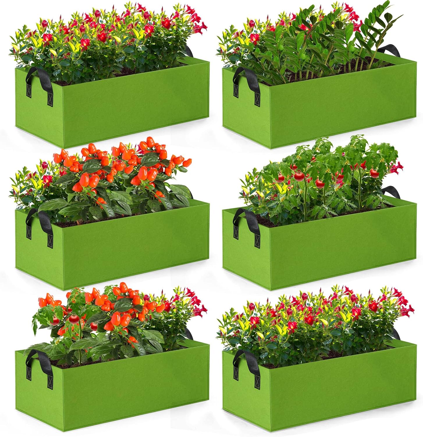 Amazon.com : 6 Pack Rectangle Plant Grow Bags with Handles, 10 Gallon ...