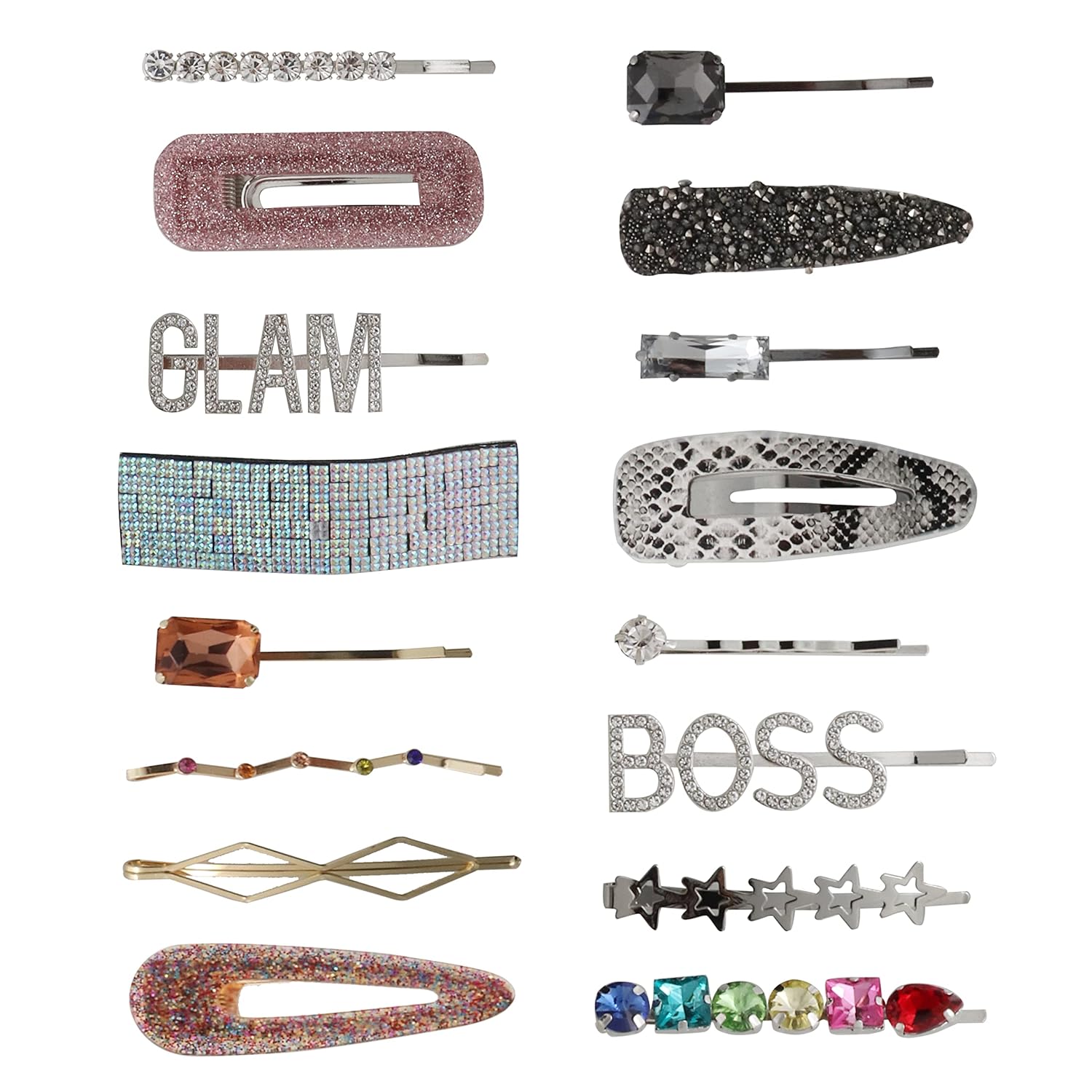 Amazon.com : 16 pc Fashion Hair Clip Set Acrylic, Resin, and Gemstone ...
