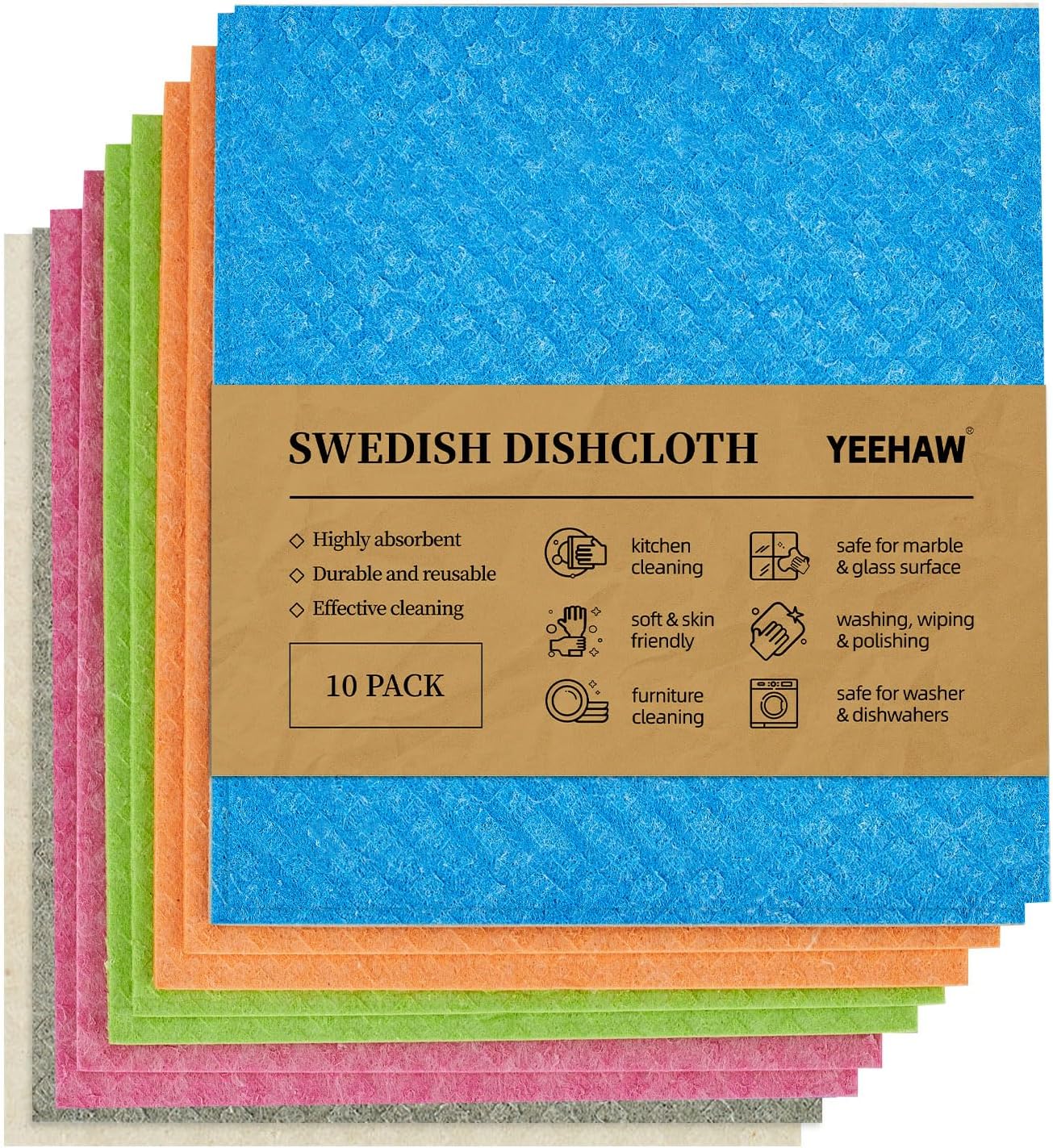 Amazon.com: Swedish Dishcloth Cellulose Sponge Cloths – Bulk 10 Pack of ...