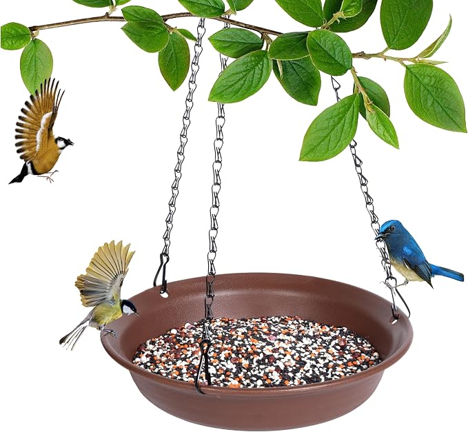 Amazon.com : VUWEZ Hanging Bird Feeder with Hole, Platform Flat Bird ...