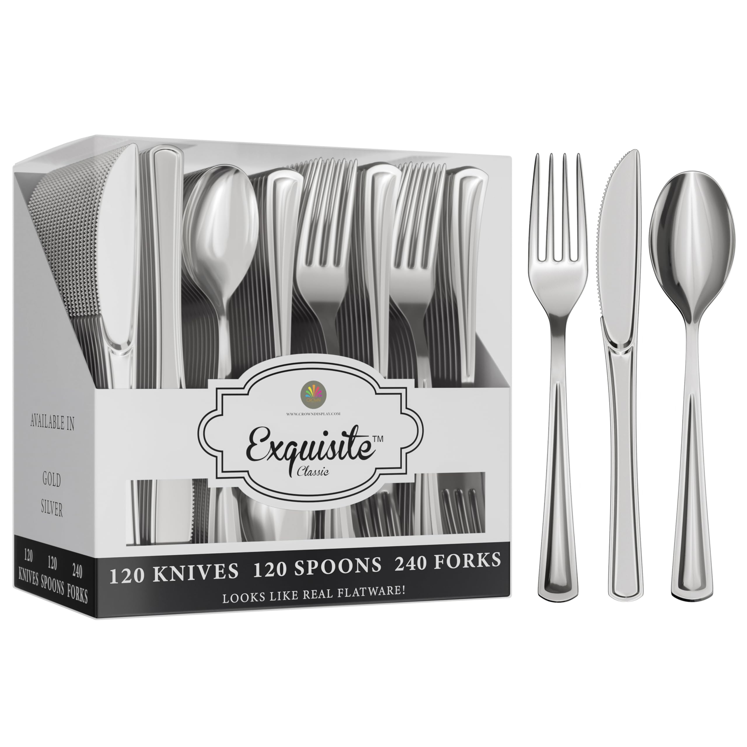 Amazon.com: 480 Pack Silver Plastic Silverware - 240 Silver Plastic ...