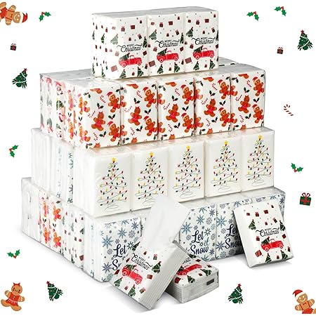 Amazon.com: Ctosree 50 Pack Christmas Pocket Tissues Merry Xmas Travel ...