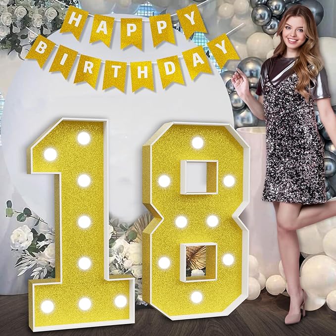 Amazon.com: imprsv Marquee Numbers Gold 18th-Birthday Decorations ...