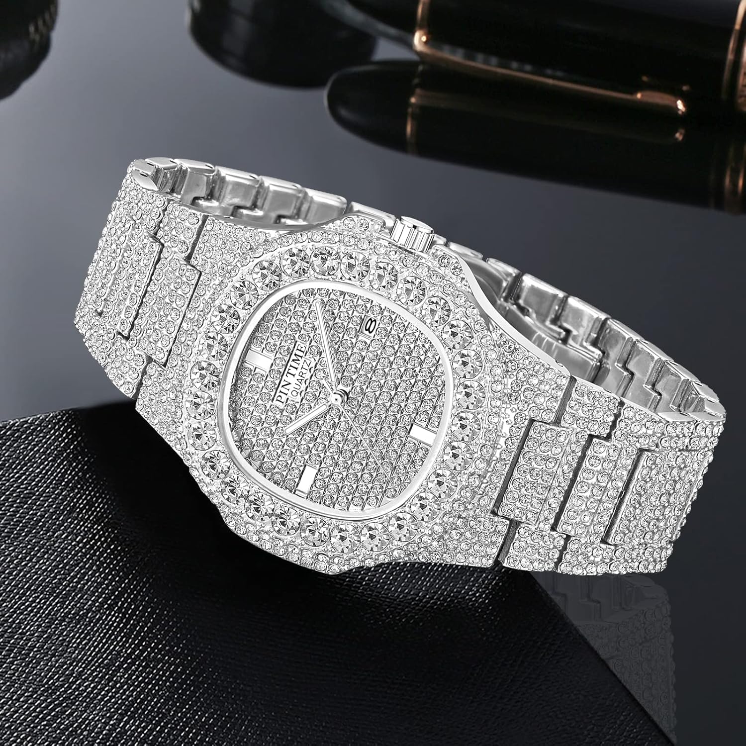 Amazon.com: Gosasa Men's/Womens Unisex Crystal Watch Full Bling Iced ...