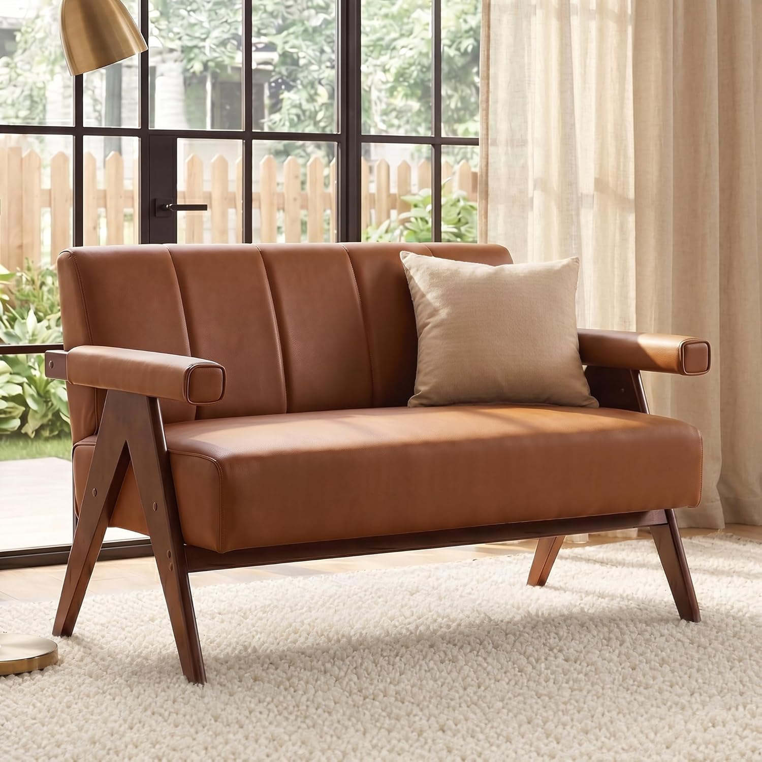 Amazon Sthouyn 50 Brown Faux Leather Sofa Couch Small Comfy