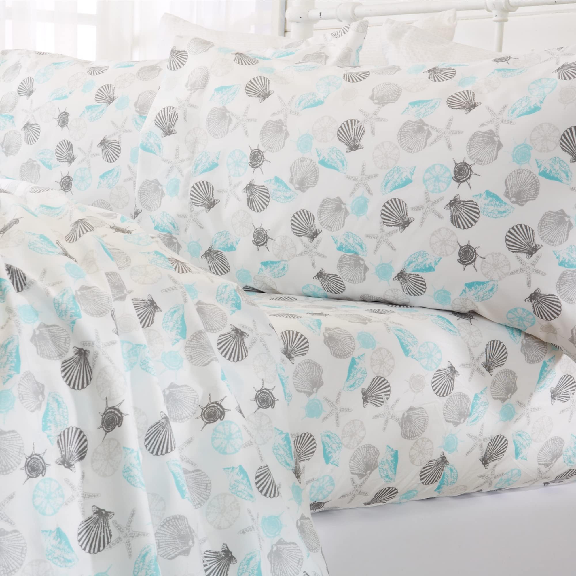 Amazon.com: Panama Jack Seashore Shell Sheet Set Twin Ivory White/red ...