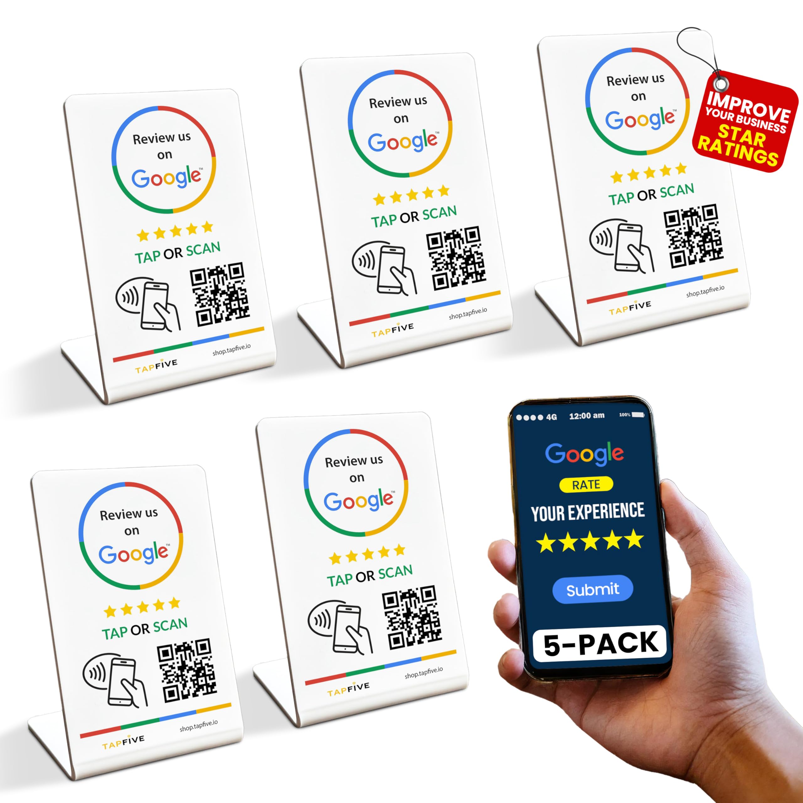 Amazon.com : Tap Google Review Stands (5-Pack) by TapFive - Tap for ...