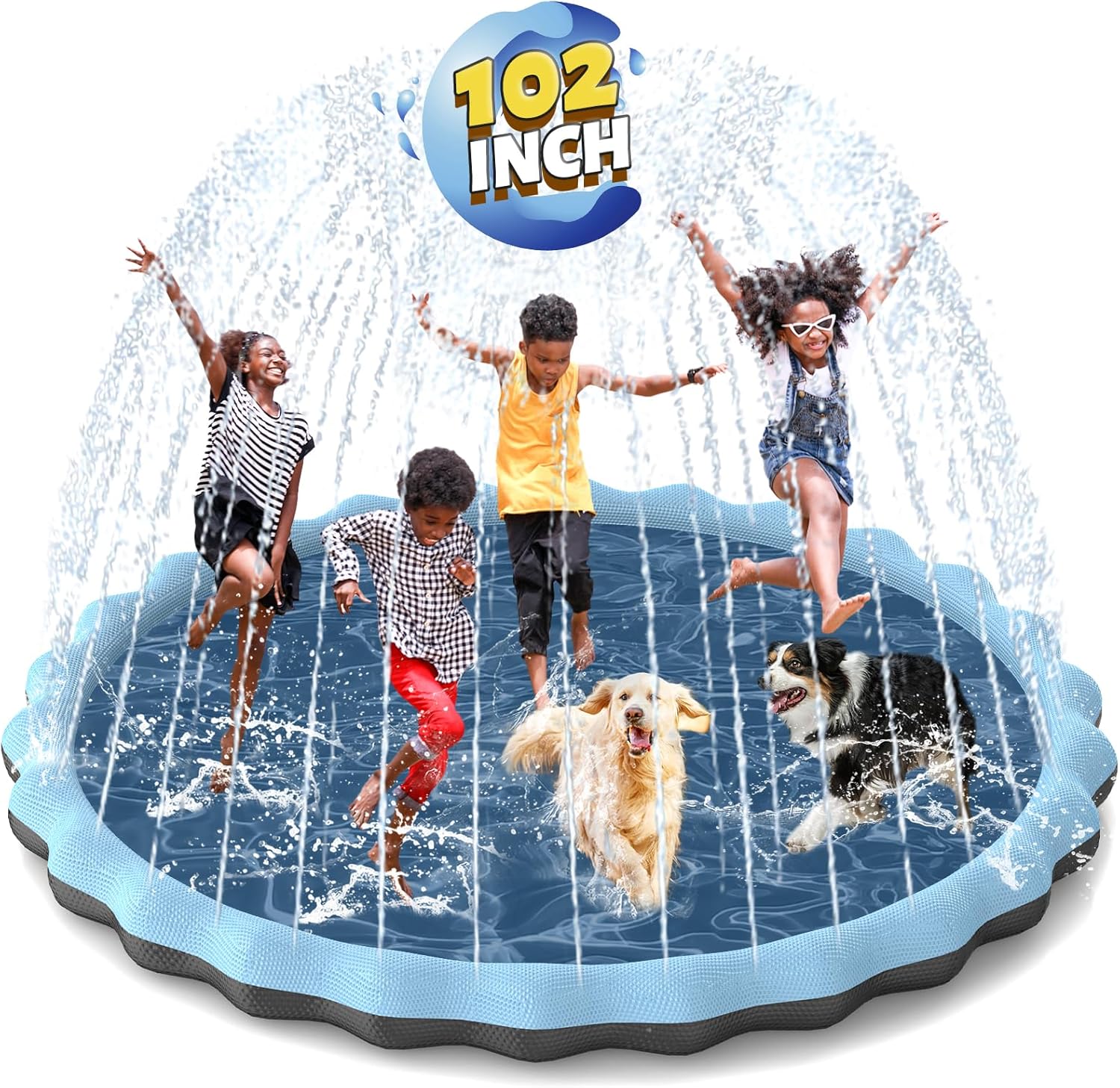 Amazon.com: Splash Pad for Kids and Dogs, Hyperzoo 102" Sprinkler ...