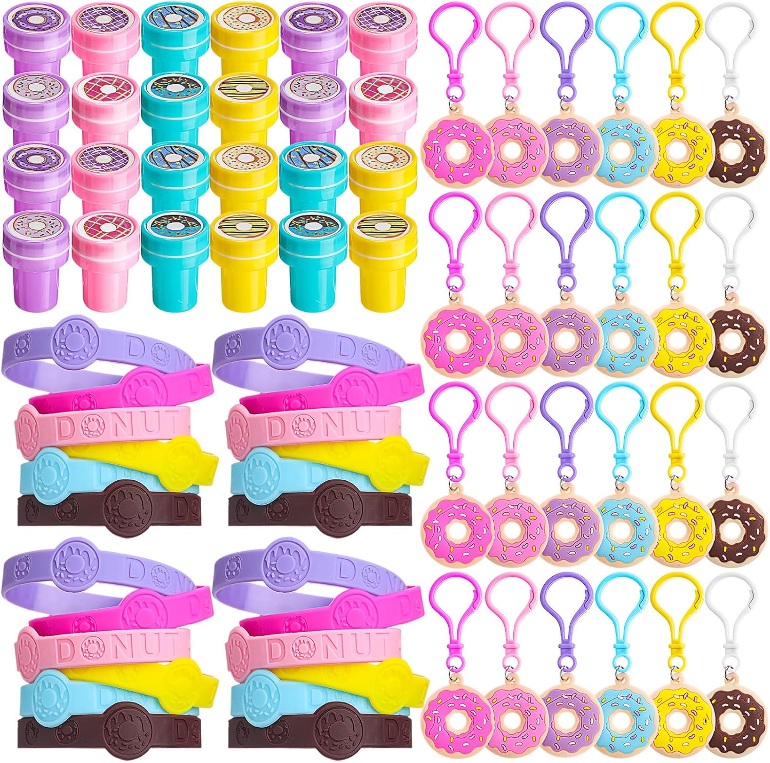 Amazon.com: Skylety 72 Pcs Donut Party Favor Set, Rubber Bracelets ...