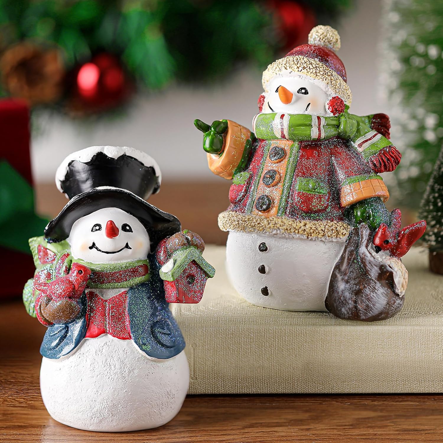 Amazon.com: Yalikop 2 Pcs 5 Inch Snowman Figurines Rustic Christmas ...