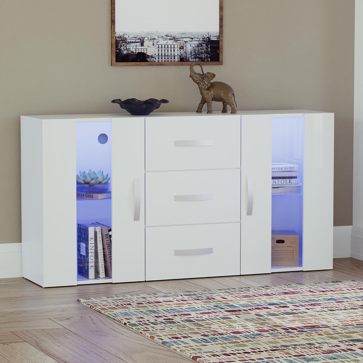 Vida Designs Astro 2 Door 3 Drawer Modern LED Sideboard in White, RGB ...