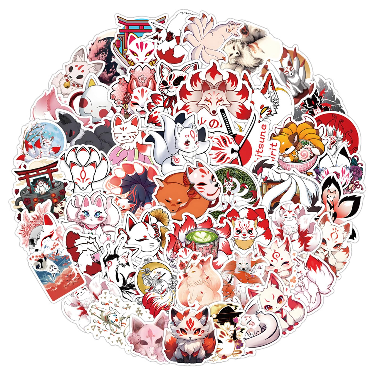 Amazon.com: 60pcs Kitsune Stickers Cute Japanese Kitsune Fox Stickers ...