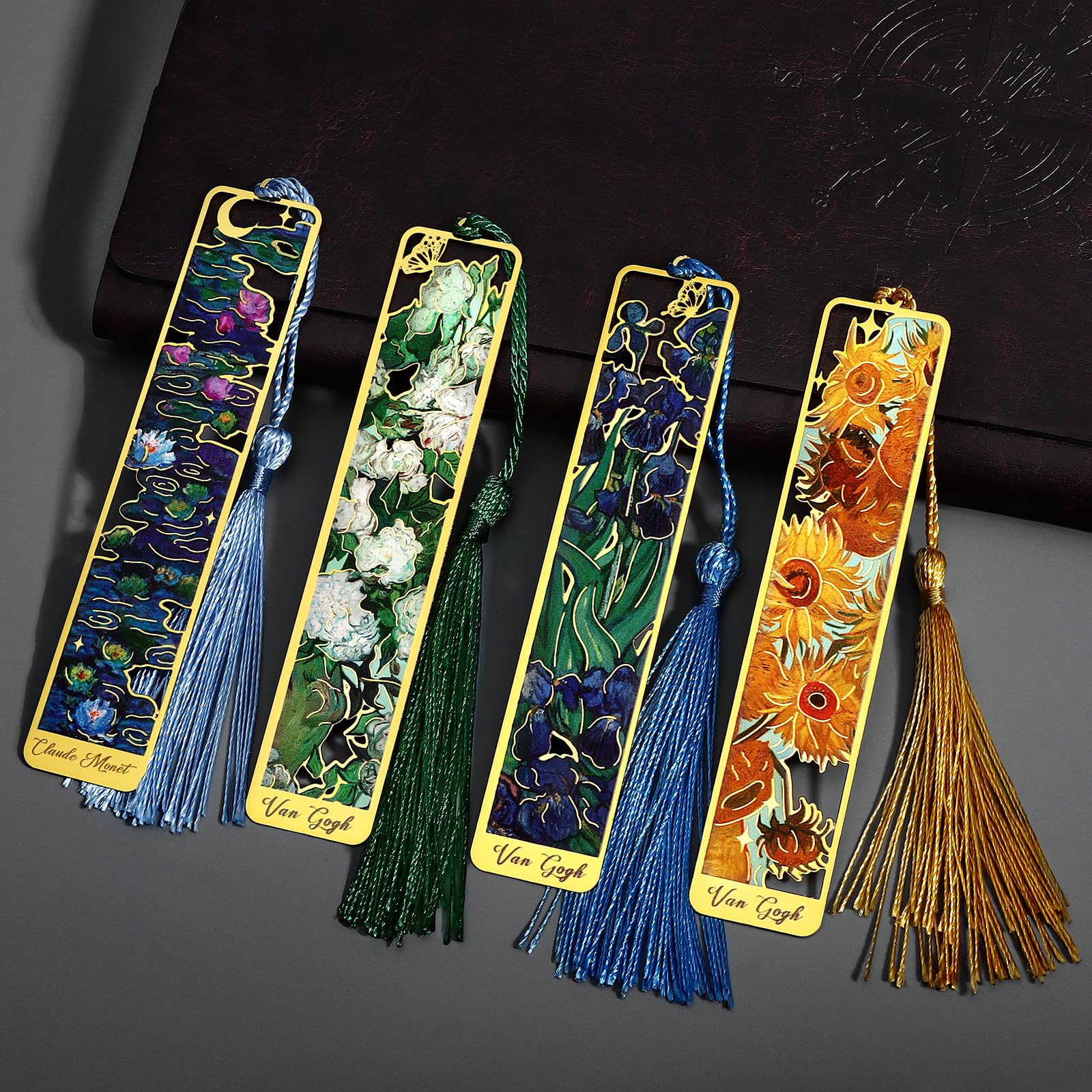 Amazon.com: 4 Pieces Metal Bookmarks with Tassels,Oil Painting Theme ...