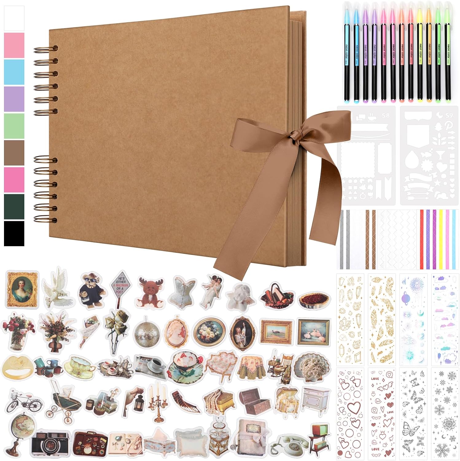 DazSpirit DIY Scrapbook Photo Album with Ribbon, 80 Pages/40 Sheets ...