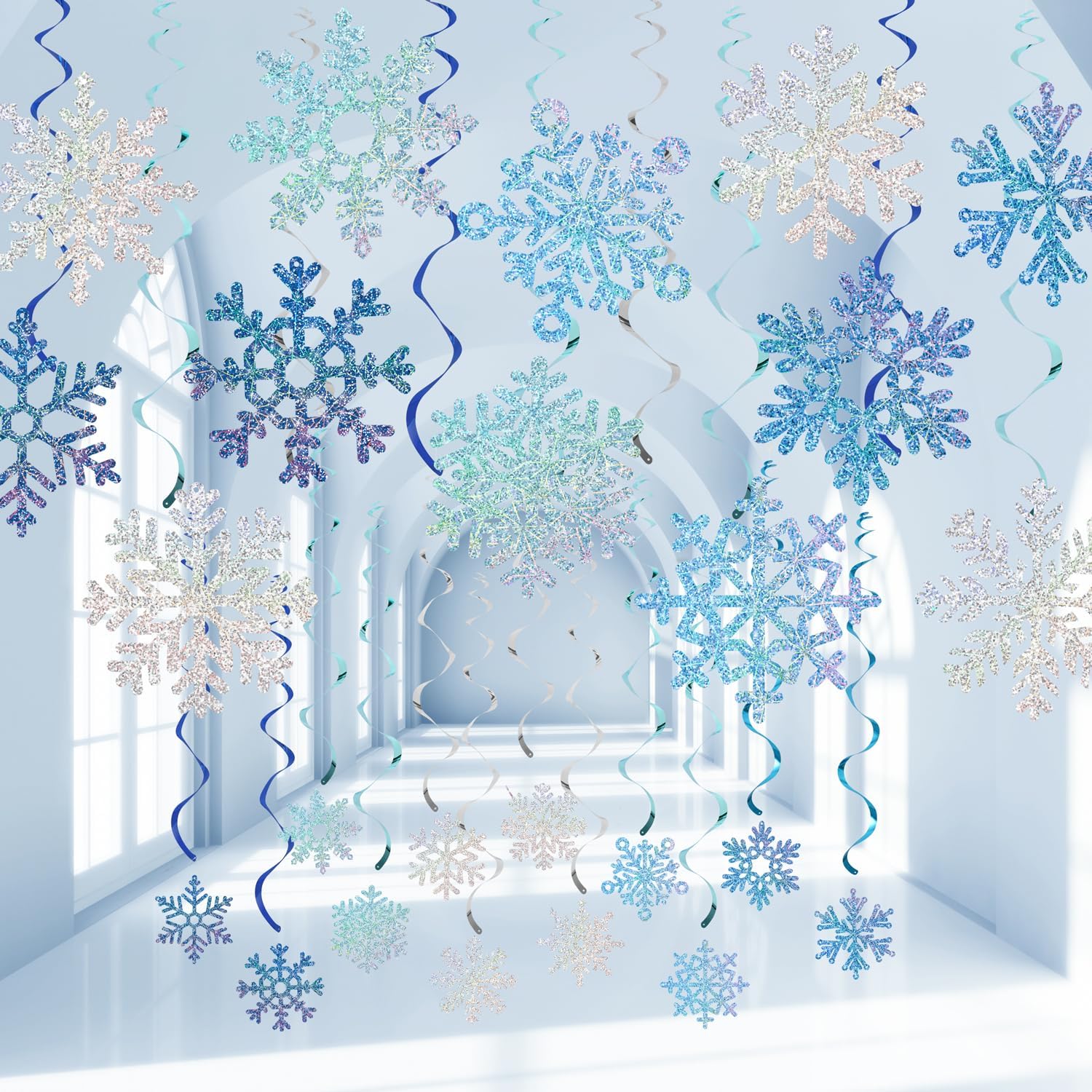 Amazon.com: 24Pcs Frozen Colorful Snowflake Hanging Swirl Decorations ...
