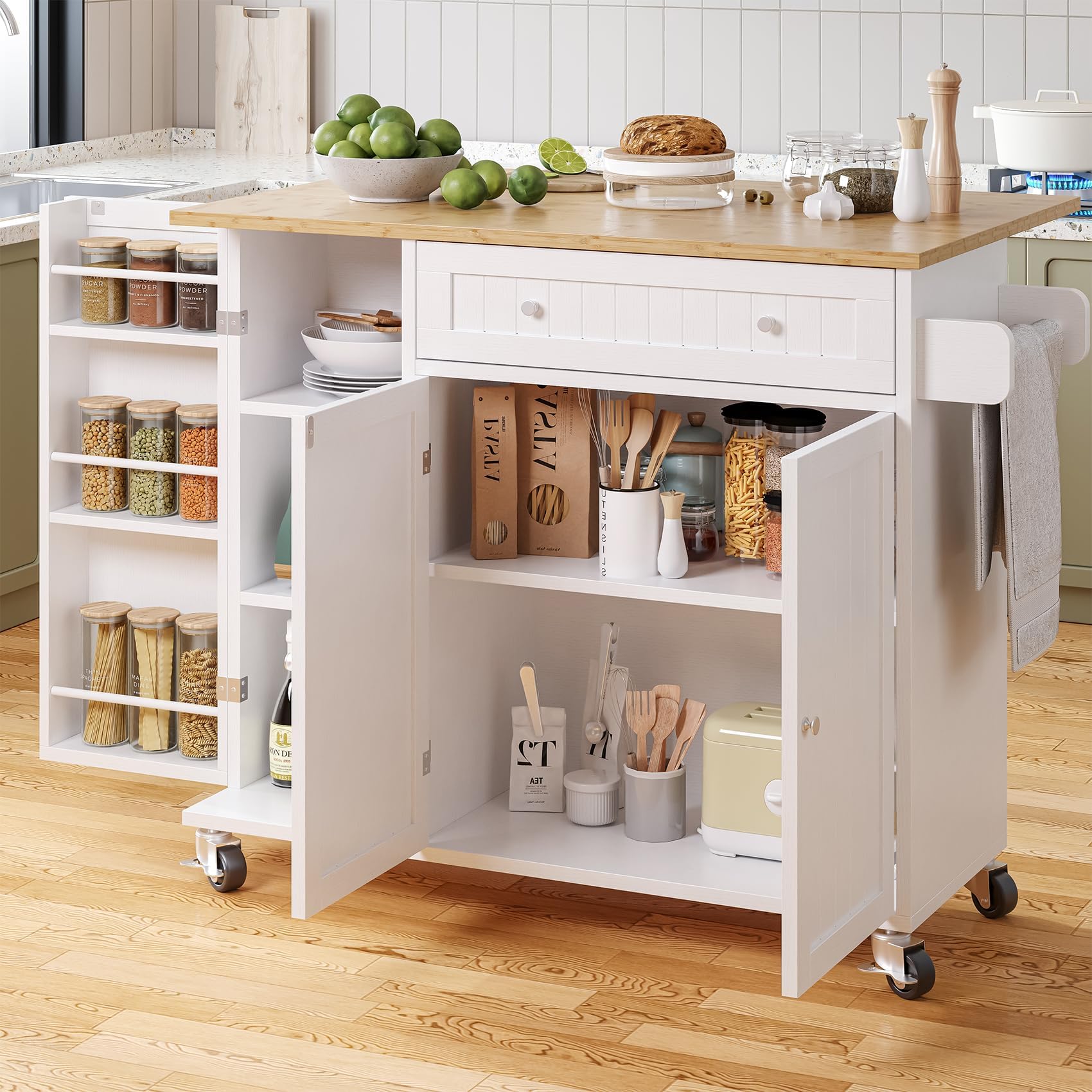 Amazon.com: Bigbiglife Kitchen Island with Drop Leaf, Island Table on ...