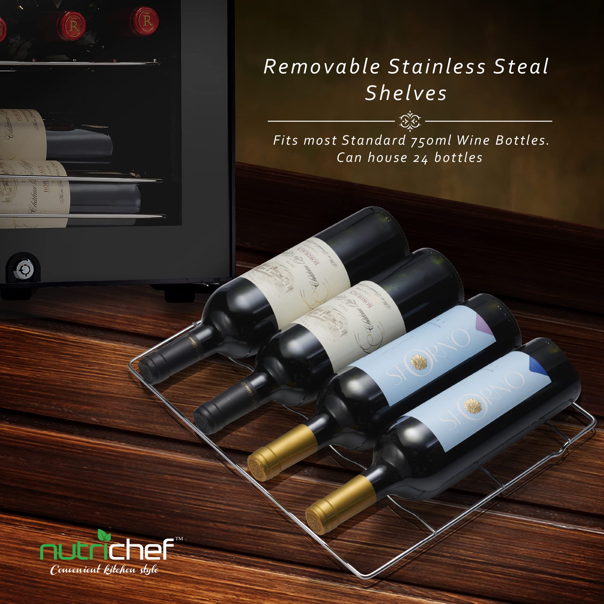 NutriChef 24 Bottle Compressor Wine Cooler Refrigerator Cooling System ...